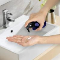 China 300ml Plastic Blue cylindrical smooth Bottle with black pump for shampoo lotion bottle for sale