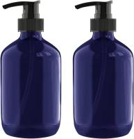 China 300ml Plastic Blue cylindrical smooth Bottle with black pump for shampoo lotion bottle for sale