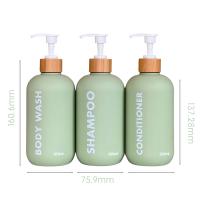 China 500ml Green cylindrical smooth with bamboo pump for shampoo lotion bottle for sale