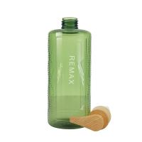 China 250ml Green cylindrical smooth with bamboo pump for shampoo lotion bottle for sale