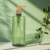 China 250ml Green cylindrical smooth with bamboo pump for shampoo lotion bottle for sale