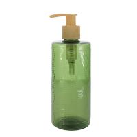 China 250ml Green cylindrical smooth with bamboo pump for shampoo lotion bottle for sale