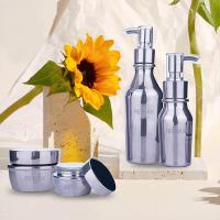 China 50g/50ml/120ml Glass cylinder Smooth silver/black bottle with silver/white pump/lid For Empty Cosmetic Packing Combo for sale