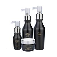 China 50g/50ml/120ml Glass cylinder Smooth silver/black bottle with silver/white pump/lid For Empty Cosmetic Packing Combo for sale