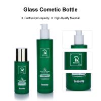China Luxury 100ml Glass Lotion Set Cylindrical Frosted Green For Personal Care for sale