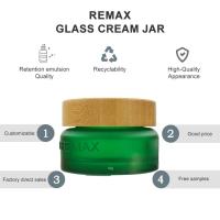 China 50g oval shape Green frosted Glass Bottle With bamboo Lid For Empty Cream Jar for sale