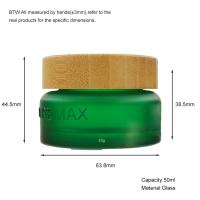 China 50g oval shape Green frosted Glass Bottle With bamboo Lid For Empty Cream Jar for sale