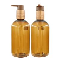 China 300ml Plastic Amber cylindrical smooth with brown pump for shampoo lotion bottle for sale