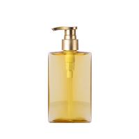 China 200ml PP Yellow Transparent rectangle smooth with Golden pump for shampoo lotion bottle for sale