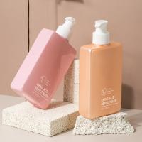 China 330ml PET Pink/Orange Plastic rectangle smooth with White pump for shampoo lotion bottle for sale