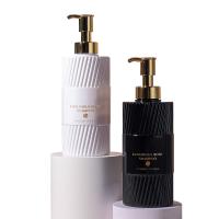 China 500ml White/Black cylindrical smooth and Spiral pattern with golden pump for shampoo lotion bottle for sale