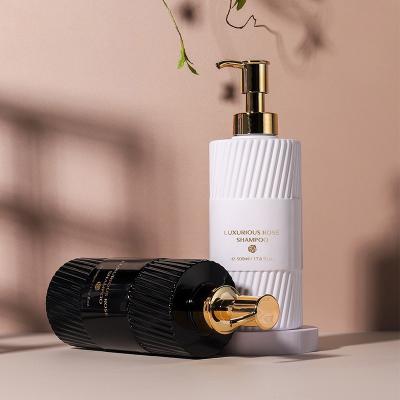 China 500ml White/Black cylindrical smooth and Spiral pattern with golden pump for shampoo lotion bottle for sale