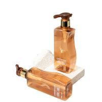 China 350ml Transparent rectangle smooth with Orange pump for shampoo lotion bottle for sale
