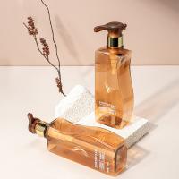 China 350ml Transparent rectangle smooth with Orange pump for shampoo lotion bottle for sale