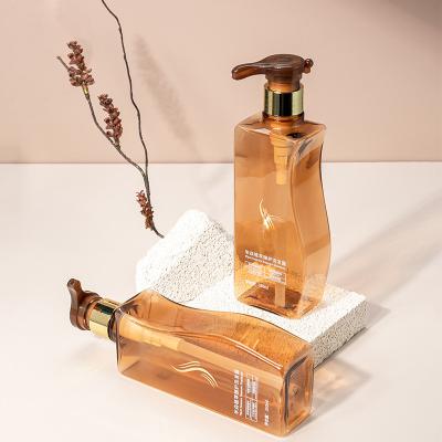 China 350ml Transparent rectangle smooth with Orange pump for shampoo lotion bottle for sale
