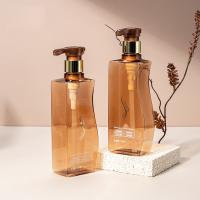 China 350ml Transparent rectangle smooth with Orange pump for shampoo lotion bottle for sale