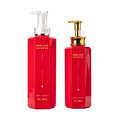 China 500ml/700ml Red rectangle smooth with white/golden pump for shampoo lotion bottle for sale
