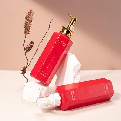 China 500ml/700ml Red rectangle smooth with Silver/Golden pump for shampoo lotion bottle for sale