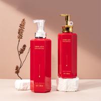 China 500ml/700ml Red rectangle smooth with Silver/Golden pump for shampoo lotion bottle for sale
