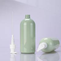 China 500ml Matcha PET cylindrical smooth with white pump for shampoo lotion bottle for sale