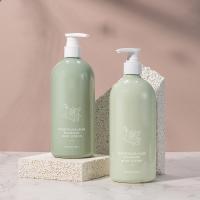 China 500ml Matcha PET cylindrical smooth with white pump for shampoo lotion bottle for sale