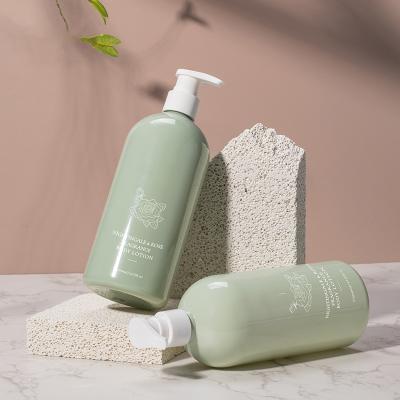 China 500ml Matcha PET cylindrical smooth with white pump for shampoo lotion bottle for sale