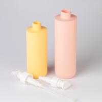 China 300/450ml Yellow/Pink HDPE Smooth Bottle With white Pump For shampoo lotion bottle for sale