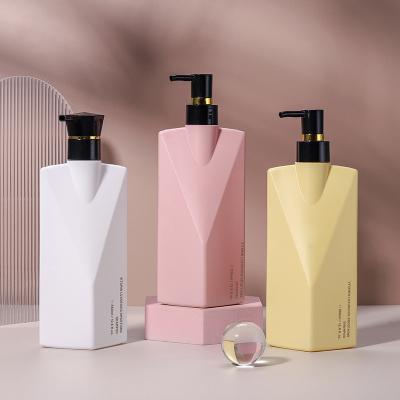 China 360ml PET Plastic White/Yellow/Pink Smooth Bottle With Black Pump For shampoo lotion bottle for sale