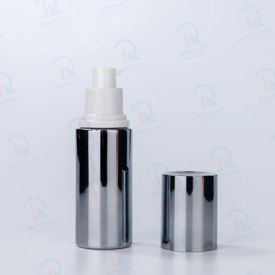 China 40ml Glass Grey smooth Cylinder with white pump for lotion bottle for sale