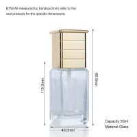 China 50ml Transparent Glass Clear Rectangle Bottle With White Pump For Empty Cosmetic Glass Bottles for sale