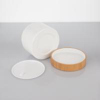 China 250ml Plastic White Cylindrical Smooth bottle With Bamboo Lid For Empty Cream Jar for sale