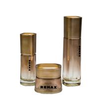 China 50g 40ml 100ml Gold-plated Lid Gradient Square Glass Material Lotion Bottle Cream Jar Skincare Set Packaging for sale