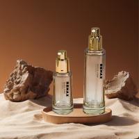 China Hot Sale 50g 40ml 100ml Gold-plated Gradient Glass Packaging Cream Jar Lotion Bottle Skin Care Set for sale