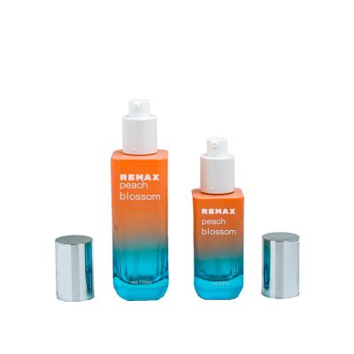 China Chinese Manufacturer 30ml 100ml Gradient Glass Lotion Pump Dropper Bottle Skin Care Package Set for sale