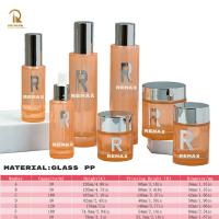 China Cosmetics Packaging Silver-plated Large Cap Pink Transparent Glass Lotion Bottle Dropper Bottle Cream Jar Set for sale