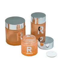 China Cosmetics Packaging Silver-plated Large Cap Pink Transparent Glass Lotion Bottle Dropper Bottle Cream Jar Set for sale