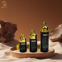 China 30ml 50ml 100ml 120ml Black Color Gold Plated Bottle Packaging With Threaded Lid Luxury Style for sale