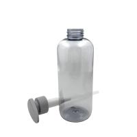 China Thick Walled 500ml Gray Transparent PET Material Flat Press Pump Plastic Bottle For Shower Gel for sale