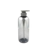 China Thick Walled 500ml Gray Transparent PET Material Flat Press Pump Plastic Bottle For Shower Gel for sale