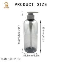 China Thick Walled 500ml Gray Transparent PET Material Flat Press Pump Plastic Bottle For Shower Gel for sale