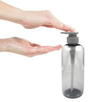 China Thick Walled 500ml Gray Transparent PET Material Flat Press Pump Plastic Bottle For Shower Gel for sale