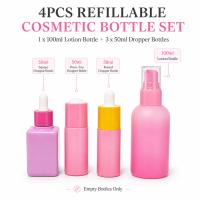 China 4pcs 100ml Lotion Pump Bottle and 50ml Dropper Bottles Transparent Cosmetic Bottle Set for Skincare Packaging for sale