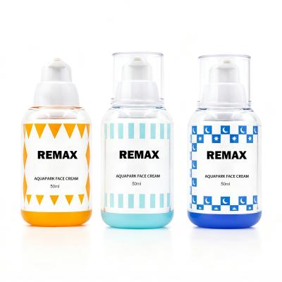 China 50ml Three Color Geometric Transparent Airless Pump Bottle for Premium Skincare Packaging for sale