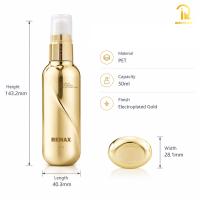 China 50ml Round Gold Cosmetic Pump Bottle Empty Lotion Container For Face Moisturizer Serum Skincare Liquid Custom Printed Packaging for sale