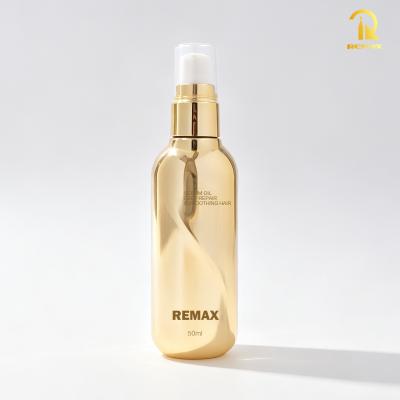 China 50ml Round Gold Cosmetic Pump Bottle Empty Lotion Container For Face Moisturizer Serum Skincare Liquid Custom Printed Packaging for sale