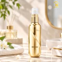 China 50ml Round Gold Cosmetic Pump Bottle Empty Lotion Container For Face Moisturizer Serum Skincare Liquid Custom Printed Packaging for sale