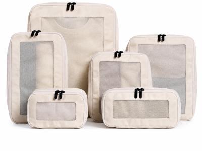 China Compression Packing Cubes for Travel, 6-Piece Luggage Organizer Set with Expandable Storage Bags, Space Saving Travel Packing Cubes for Suitcases, Beige for sale