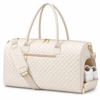 China Quilted Weekender Travel Bag with Shoe Compartment – Large Carry-On Duffel Tote with Adjustable Shoulder Strap, Front Zipper Pocket & Separate Shoe Storage for sale