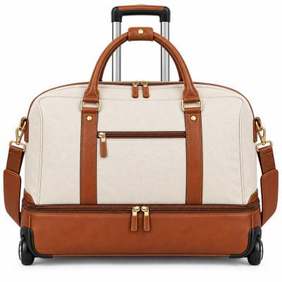 China Custom OEM ODM Wheeled Weekender Travel Bag with Separate Bottom Compartment – Large Carry-On Duffel with Telescopic Handle, Shoulder Strap & Shoe Storage for sale