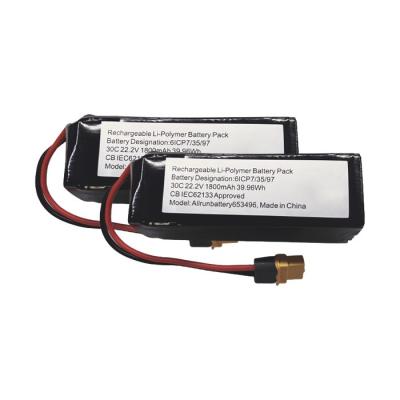 China 30C 6S1P LiPo Battery 22.2V 1800mAh Lithium Polymer Battery High C Rate for sale